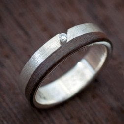 STERLING SILVER AND SILKY WALNUT RING SET - Wooden Ring Store